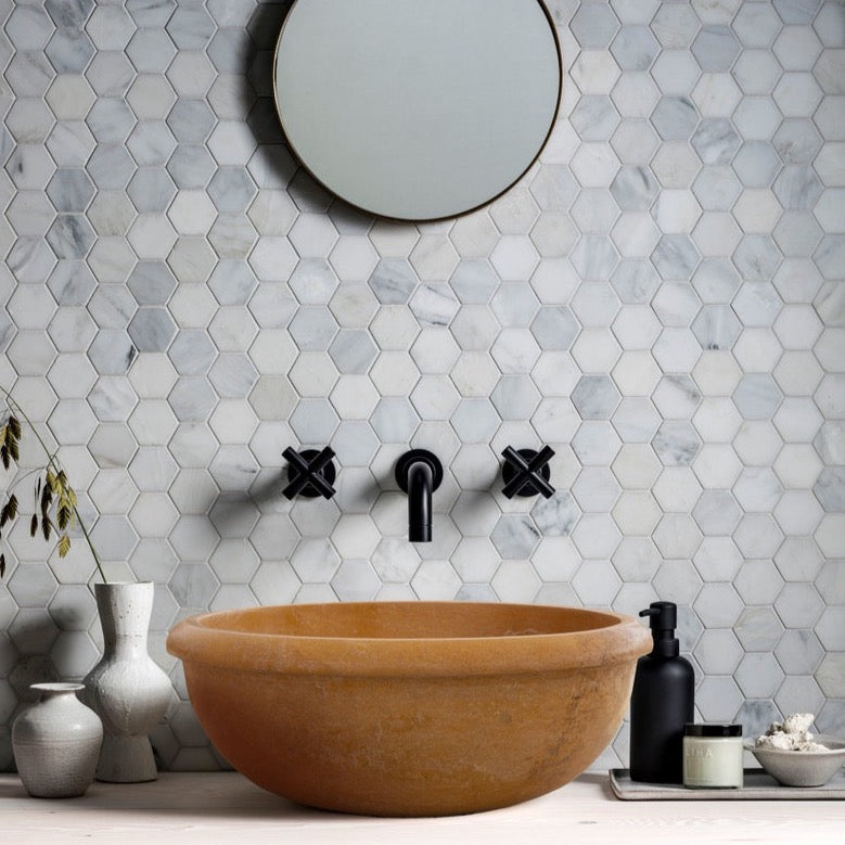 Golden Sienna Natural Stone Travertine Drop-in or Above Vanity Bathroo ...