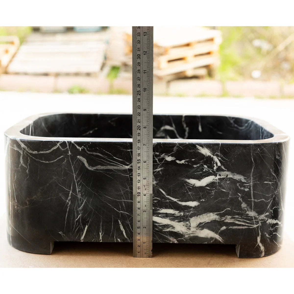 Toros Black Marble Rectangular Wall-mount Bathroom Sink (W)12" (W)18 ...